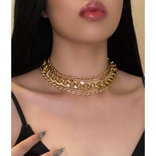 商品名: Aimimier パンクキューバンリンクチェーンチョーカーネックレス ツイストロープネックレス チャンキーフィガロチェーン プロム パーティー フェスティバル ジュエリー レディース ガールズ (ゴールド) Aimimier 3P...