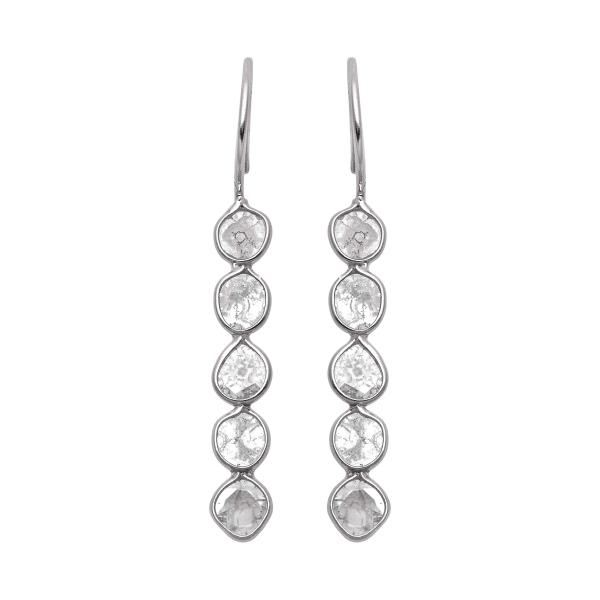 商品名: 2.00 CTW 天然ダイヤモンド Polki ステートメントダングル 925スターリングシルバー プラチナメッキ 毎日手作りスライスダイヤモンドイヤリング, 40X4 MM, シルバー, ダイヤモンド 2.00 CTW Natu...