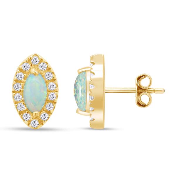 商品名: マーキスカット 人工オパールジェムストーン ホワイトキュービックジルコニア イーブルアイ スタッドピアス 14Kゴールドオーバースターリングシルバー レディース ウェディング, 金属, オパール キュービックジルコニア Marqu...