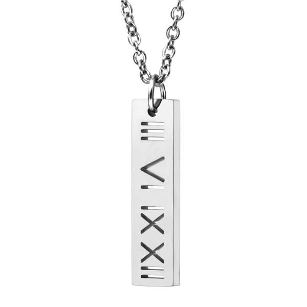 商品名: Elefezar バーネックレス カスタマイズ可 925スターリングシルバー 縦型 ローマ数字 カスタムカットアウト 日付, 金属, キュービックジルコニア Elefezar Personalized 925 Sterling S...