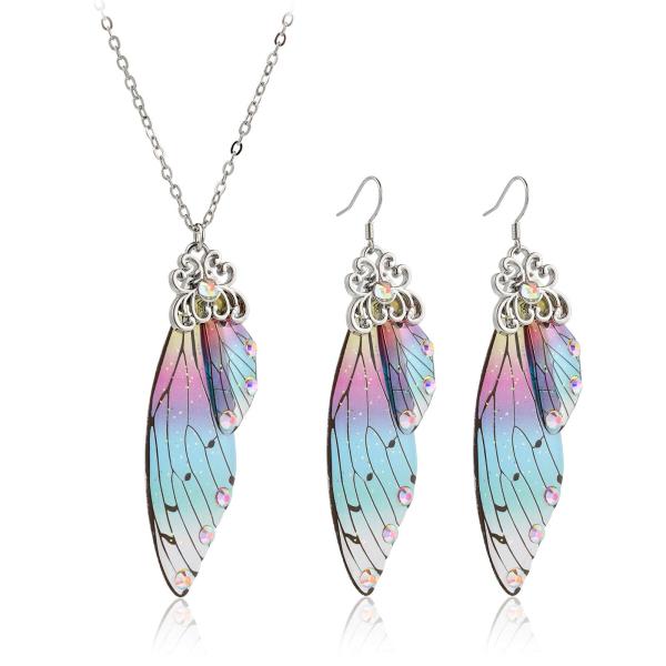 商品名:  Colorful Resin Butterfly Cicada Wing Dangle Drop Statement Earrings Pendant Necklace Jewelry Set for Women Girl Te...