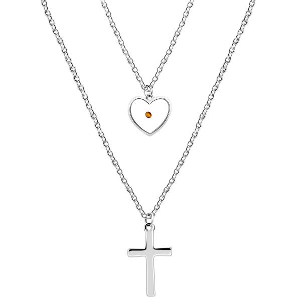 商品名: N/C ダブルレイヤーネックレス マスタードシードハート/ラウンド/V/クロスペンダント 2層ネックレス レディース ZY140 N/C Double Layer Cross Necklace, Layered Heart Mus...