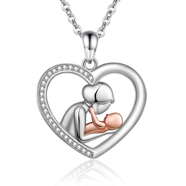 商品名: EJALEN ハート 母子 ネックレス - 925スターリングシルバー 母 ハート ペンダント ネックレス 母の日 ジュエリー 誕生日ギフト 女性 母 妻 925-Sterling-Silver Heart Mother and ...