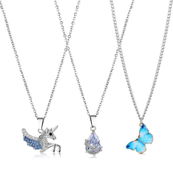商品名: XIAOLI ユニコーンバタフライ 水滴 ステンレススチール ネックレスセット レディース ガールズ ジュエリー 3個 OUGWA 3Pcs Unicorn Butterfly Water droplets Stainless S...