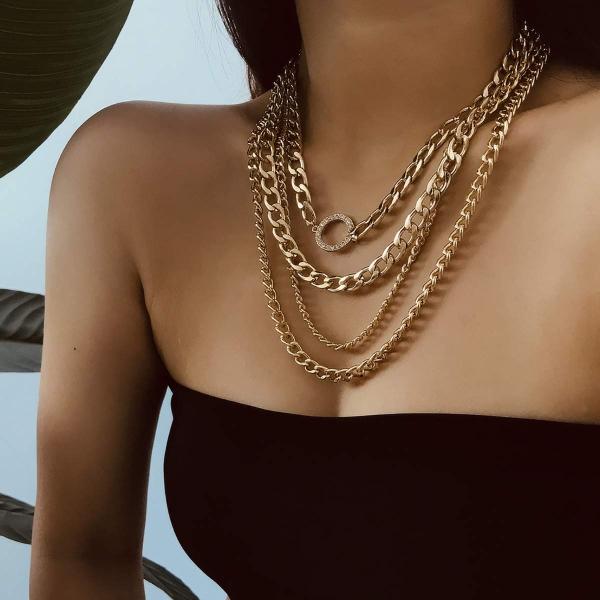 商品名: Asphire パンクレイヤード キューバリンクチェーンチョーカーネックレス クリスタルサークルペンダントネックレス チャンキーボーホー ネックレス ジュエリー レディース ガールズ (ゴールド) Asphire Punk Lay...