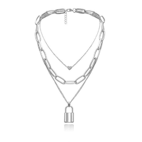 商品名: COLORFUL BLING Egirl Jewelry エガールロックチェーンネックレス ステートメントロックキーペンダントネックレス シルバーセット Eboy ロングマルチレイヤーチェーン パンクチョーカー レディース ガール...