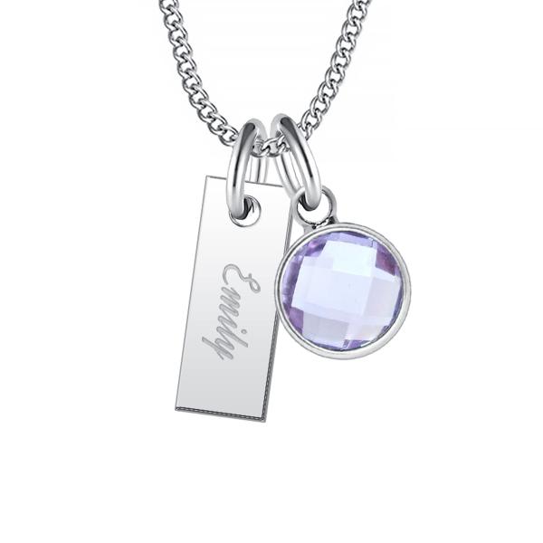 商品名: QeenseKc Your Name 縦型バーネックレス ライトパープル誕生石パーソナライズペンダント ステンレススチールジュエリー レディース ガールズ QeenseKc Skinny Mini Vertical Bar Nec...