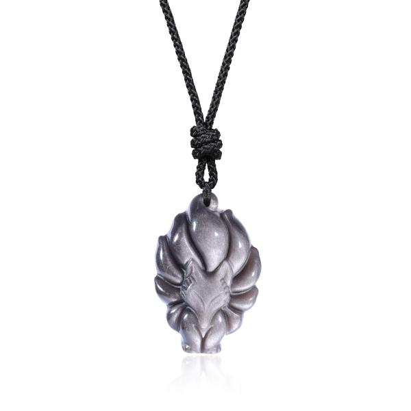 商品名: COAI ストーンアミュレット 九尾キツネペンダントネックレス, ストーン, シルバー 黒曜石 COAI Nine Tailed Fox Amulet Silver Sheen Obsidian Stone Pendant Nec...