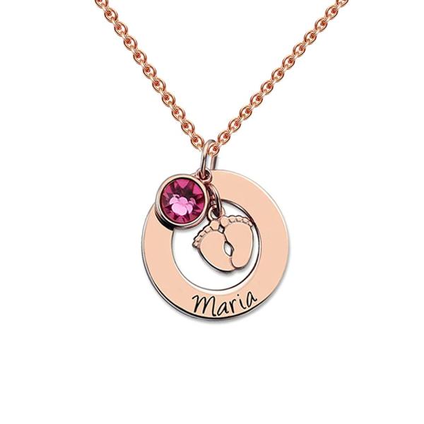 商品名:  LONAGO Personalized Name Disc Necklace with Baby Feet Synthetic Birthstone Engraved Name Necklace Gift for Womenブラ...