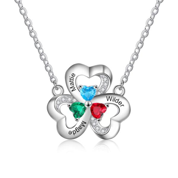 商品名:  Personalized Name Necklace with 3 Simulated Birthstones Personalized Womens Jewelry Heart Pendant Mother day Gift ...