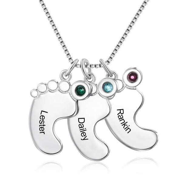 商品名:  OPALSTOCK Personalized Mother's Necklace with Simulated Birthstones Baby Feet Pendant Engraved Name Charm Jewelry ...