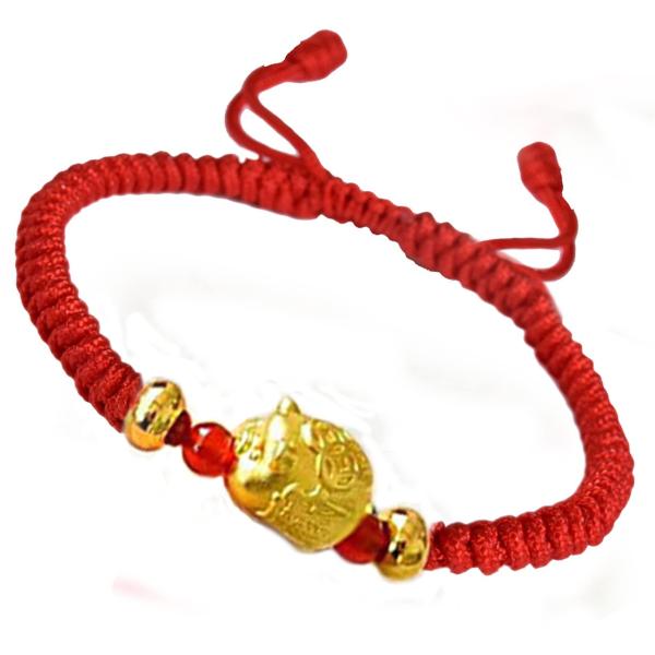 商品名: 風水 富のブレスレット 赤い紐のブレスレット シルバー 十二支の豚のチャームブレスレット ハンドメイド 仏教ブレスレット お守り 調節可能 赤い幸運のブレスレット 繁栄のお金のお守り、ゴールド Feng Shui Wealth B...