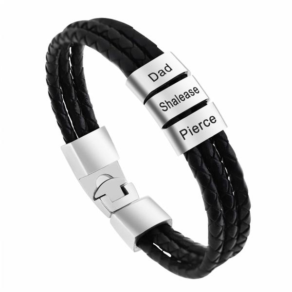 商品名: BAUMA AUTO 編み込みレザーブレスレット 1~7個のカスタムネームビーズ付き ユニ 刻印レザーブレスレット BAUMA AUTO Personalized Men's Bracelet with 1-7 Names Men...