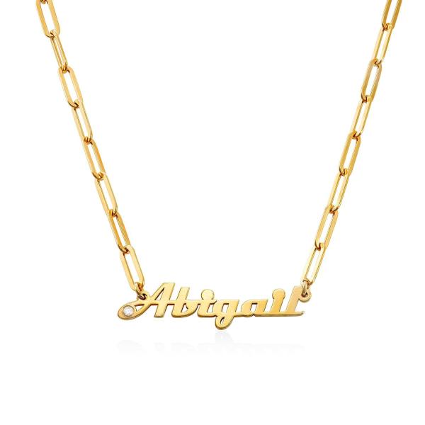 商品名:  Oak&amp;Luna Custom Link Chain Name Necklace with Diamond in Silver 925 18k Gold Plating - Personalized Dainty Wom...