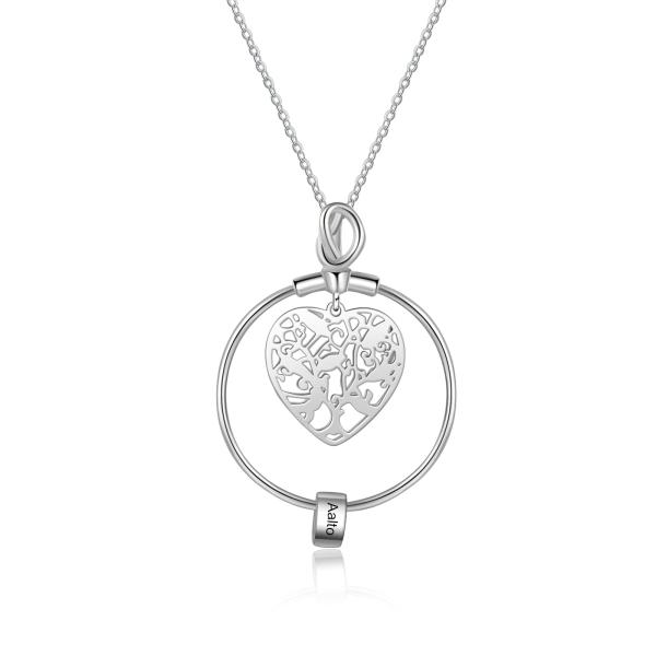 商品名:  Personalized Tree of Life Heart Necklace for Mom Engraved 1-5 Charm Bead Pendant Customized Family Name Necklace f...