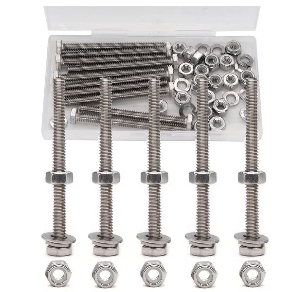 商品名: binifiMux 1/4-20ボルトナットワッシャーキット 50個 (10セット) 1/4-20 x 3インチ六角ボルト 1/4スプリングロックワッシャー 1/4フラットワッシャー 1/4-20六角ナット 1/4-20ナイロン挿...