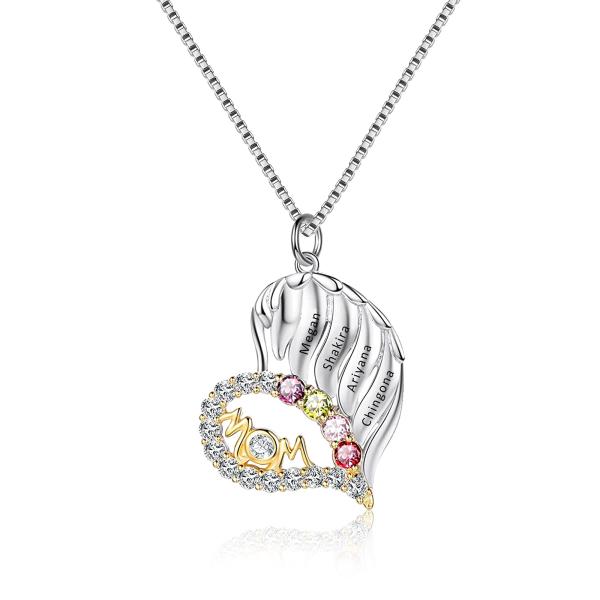 商品名:  EXRANQO Personalized Necklaces Sterling Silver Mom Necklace with Kids Names Simulated Birthstone Custom any Name H...