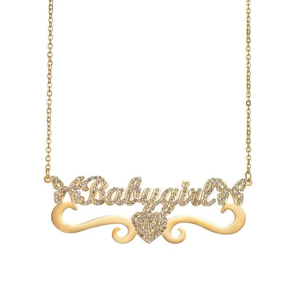 商品名:  SENFAI Personalized Custom Name Necklace Crystal Butterfly Love Heart Pendant Stainless Steel Engraved Customized ...