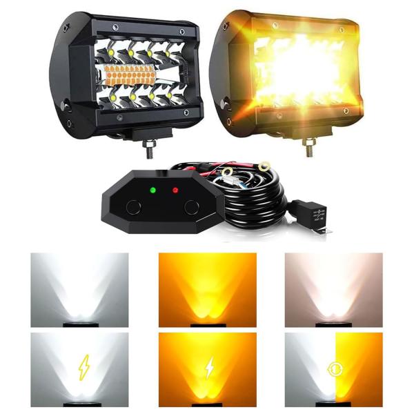 商品名:  ASLONG 2pcs 4 Inch White/Amber for Offroad Truck 4WD SUV ATV UTV Yellow LED Pods Fog Light Kit Triple Row Spot Flo...