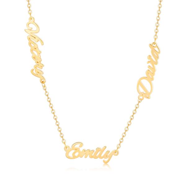 商品名:  GLAVEHO 14K Real Gold Three Names Necklace Personalized - 14K Solid Gold Custom One, Two, Three Names Nameplate Ne...