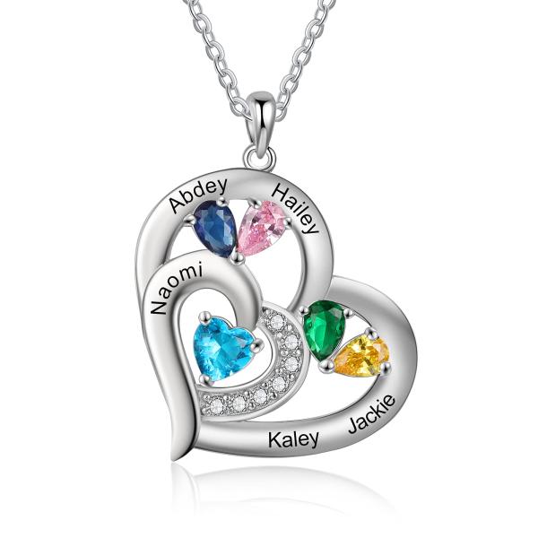 商品名:  ROSI Personalized Mother Birthstone Necklace for Women,Love Heart Pendent Necklace with 5 Birthstones,Mother Nekcl...