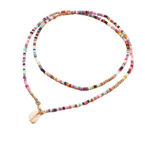 商品名:  NA Bohemian Shell Necklace Colorful Bead Necklace Handmade Cowrie Seashell Beach Layered Necklaces Boho Rainbow Be...