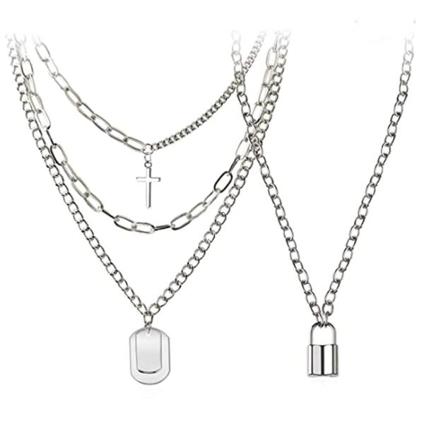 商品名:  Lock Key Pendants Chains Necklace Set for Eboy Egirl Men Male Emo Goth Women Teen Girls Boys Jewelry Pack for Pant...