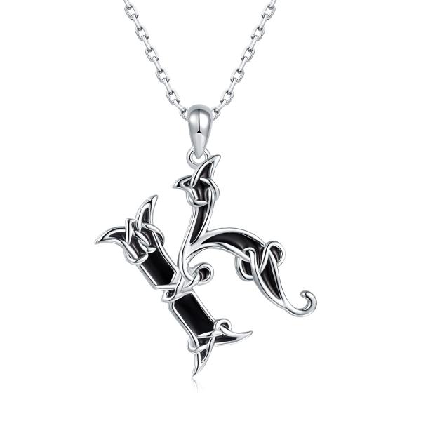 商品名: 925スターリングシルバー イニシャル文字Kネックレス ケルトノット 名前入りペンダント 大文字ジュエリー モノグラム ゴシック エタニティ インフィニティ 華奢なキングネックレス ホワイトゴールドメッキ チェーン 女性へのギフト...