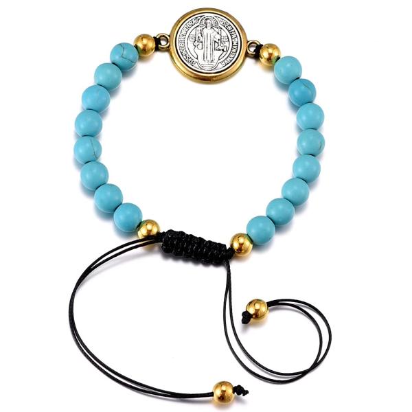 商品名: YionZian ターコイズ ロザリオ 天然石 合金 クリスチャン 聖人 クロス コネクター ブレスレット カトリック クロス ロザリオ ビーズ ブレスレット ハンドメイド 調節可能 カップル, 石材, スタビライズドターコイズ ...