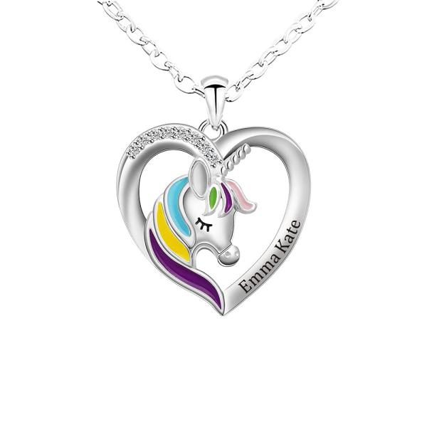 商品名:  Hojaster Personalized Unicorn Necklaces Custom Cute Rainbow Unicorn Necklace Engraved Name Unicorn in Heart Pendan...