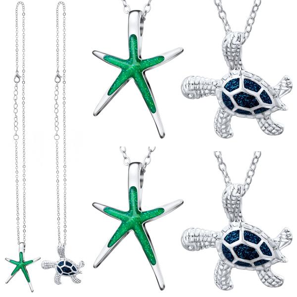 商品名: OIIKI ブルーオパール ウミガメ2個 &amp; グリーンオパール ヒトデペンダント かわいいウミガメのヒトデネックレス ハワイ ビーチ 動物ペンダント バレンタインデー パーティーギフト レディース ガールフレンド 娘 OI...