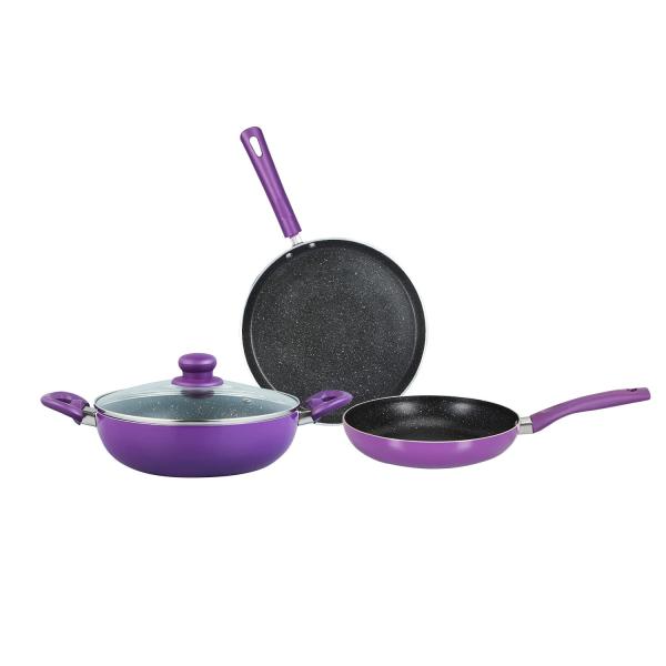商品名:  BERGNER Aluminium Albarino Non Stick Cookware Set 4Pc-Kadhai With Glass Lid 2.6 L, Dosa Tawa 28Cm, Frypan 24Cm 1.8...