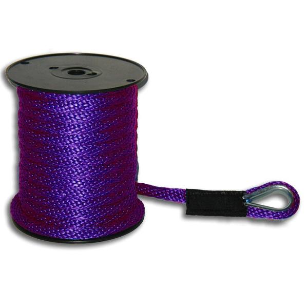 商品名: 1/4インチ x 100フィート パープルソリッドブレイド ナイロンアンカーライン 指ぬき付き 米国製 1/4" x 100' Purple Solid Braid Nylon Anchor Line w/Thimble - Ma...