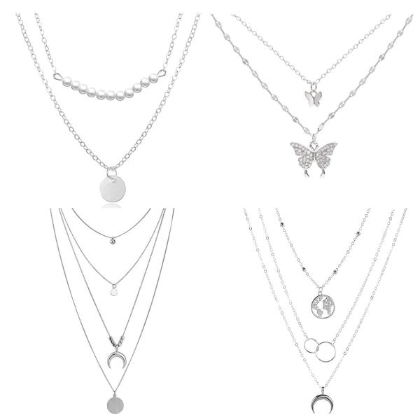 商品名:  BELLA-Bee 4PCS Layered Choker Necklace Gold/Silver Plated Adjustable Butterfly Moon Star Heart Pendant Multilayer ...