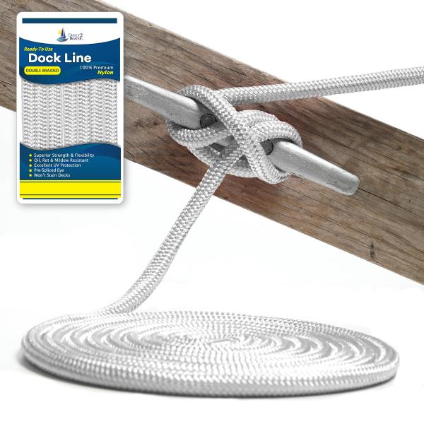 商品名:  1/2" x 15' - White (2 Pack) Durable Double Braided Nylon Dock Line - for Boats up to 35' - Long Lasting Mooring Li...
