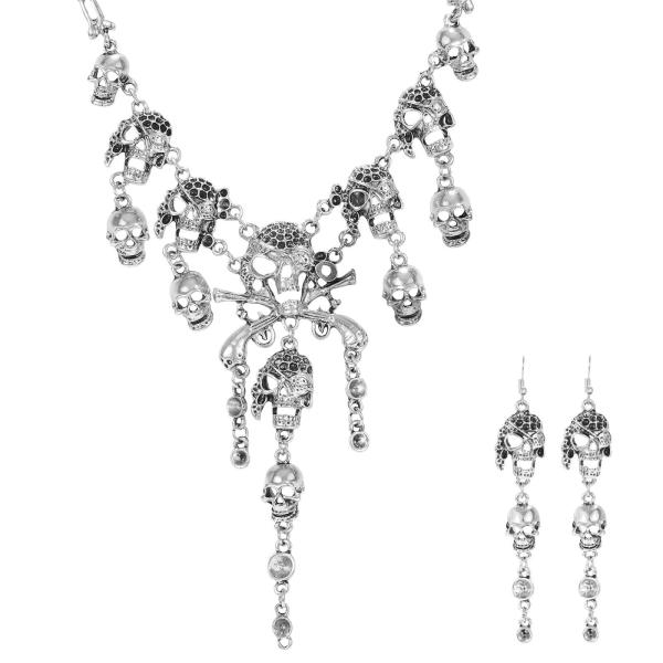 商品名: AKQJO レディース アンティーク シルバー マルチレベル 海賊 スカル タッセル チャーム ネックレス 襟とファッションジュエリー スカルブレスレット 襟 レディース ホラーネックレス, 金属, ラインストーン vazak W...