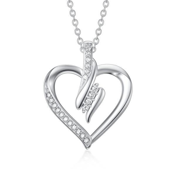 商品名: 天然ダイヤモンドハートネックレス レディース ガールズ プラチナメッキ シルバー ラブハートペンダントネックレス (1/5カラット総重量、カラーG-H クラリティVS1-2) 18インチ~20インチ Natural Diamond...