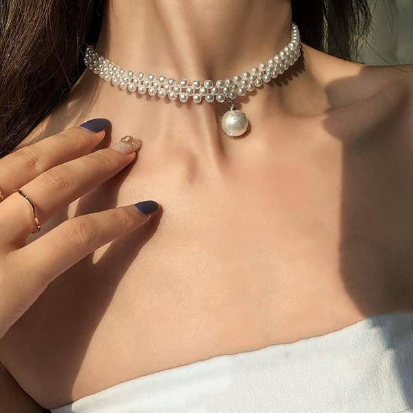 商品名: Jeairts パールチョーカーネックレス シルバークリスタル ショートネックレス ロウパールペンダントネックレス ジュエリー レディース ガールズ Jeairts Pearl Choker Necklace Silver Cry...