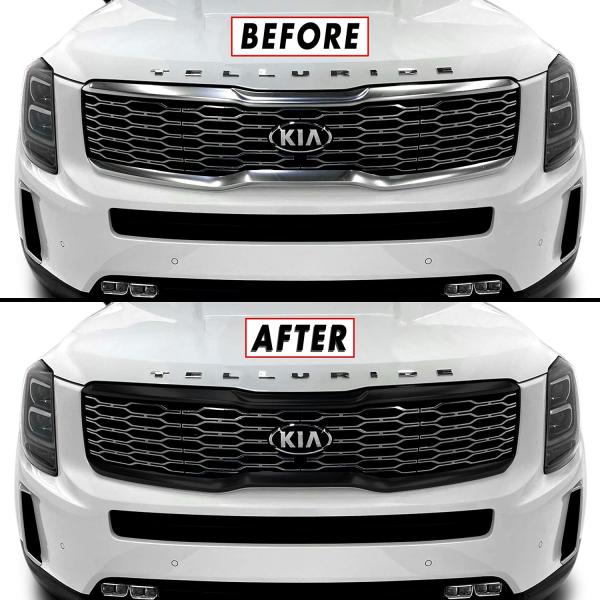 商品名:  SlickMod Chrome Delete Blackout Vinyl Overlay for 2020-2022 Kia Telluride Front Grill Trim (Front Grill Trim, Glos...