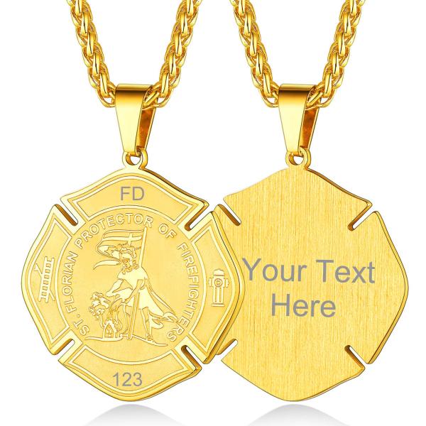 商品名:  Gold Firefighter Necklace for Men Personalized St Florian Maltese Cross Protector of Firefighters Necklace Engrave...