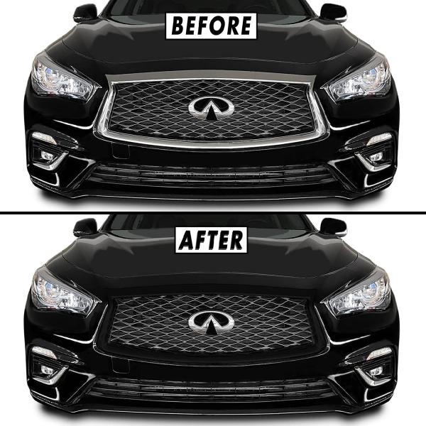 商品名: クロム削除ブラックアウトビニールオーバーレイ 2018-2022 インフィニティ Q50 フロントグリル トリム用(グロスブラック) SlickMod Chrome Delete Blackout Vinyl Overlay fo...