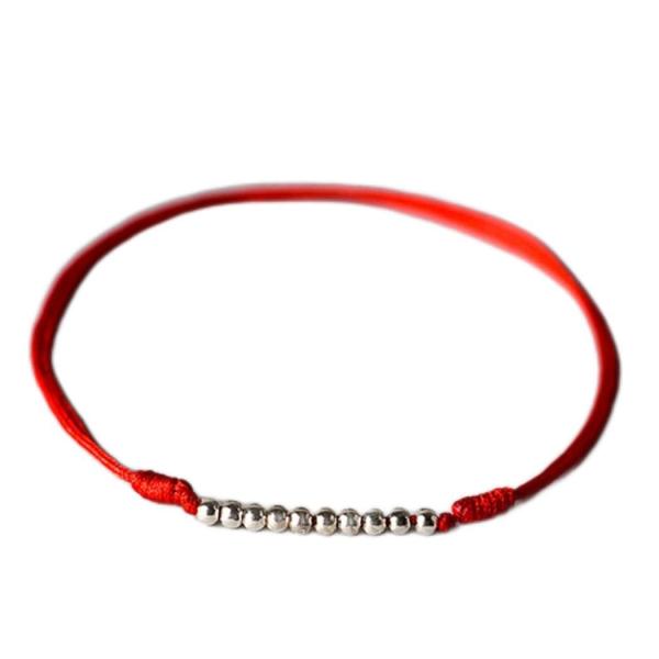 商品名:  Sterling Silver Anklet Lucky Beads Anklet for Women Men Red String Black Cord Foot Bracelet Vintage Braid Adjustab...