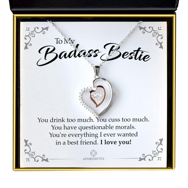 商品名: Aphrodite's Friend Gift for Women to My Badass Bestie - Luxe Heart ネックレス ギフトセット 925 スターリングシルバー ネックレス 女性用 親友 誕生日プレゼン...