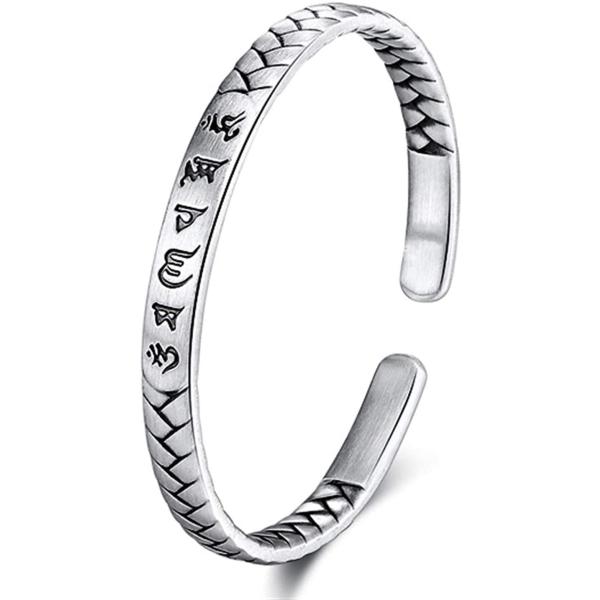 商品名:  Roseheart Classic Sterling 999silver Trendy Metal Chain Link Bracelet with Buddhist Scriptures Style Chain，Anti-St...