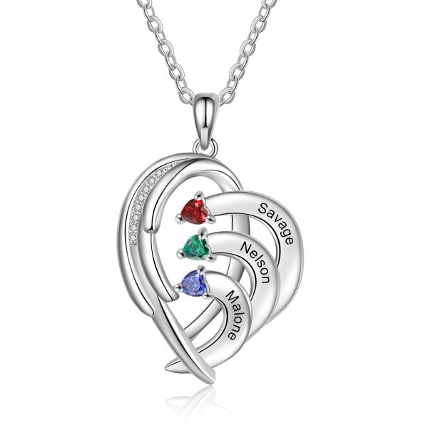 商品名:  ROSI AUDIO PRO Personalized Love Heart Pendant Necklaces for Women with 2-4 Birthstones Custom Mother Name Necklac...