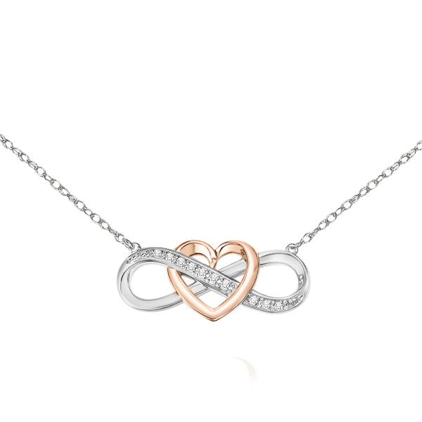 商品名: Brilliant Expressions ツートンカラー 925スターリングシルバー ダイヤモンド インフィニティ インターレース 18K ローズゴールドメッキ ハートペンダントネックレス 0.05カラット I-J カラー I3...