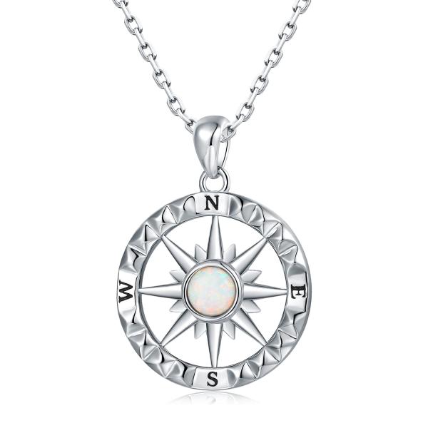 商品名: スターリングシルバー オパール コンパスネックレス 女性用 インスピレーション 航海 夢 コンパス ペンダント 人工オパールネックレス 女性用 母の日 卒業式ジュエリーギフト (オパールとキュービックジルコニア), 金属, 合成オ...