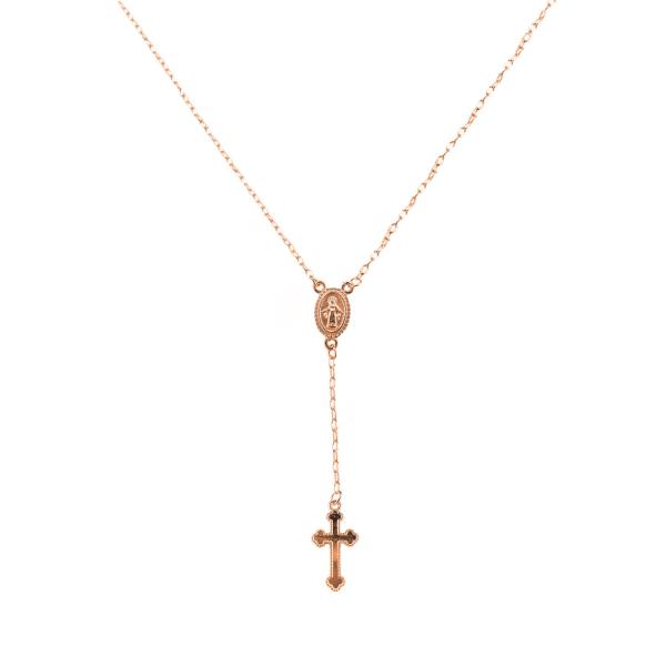 商品名: ORENTINI 2mm ロザリオ クロス ダブルペンダント オープンリンクスタイル チョーカーチェーン 女性用 長さ16インチ ロブスタークラスプ, 18Kローズゴールドメッキ。, 宝石なし。 ORENTINI 2mm 18K ...