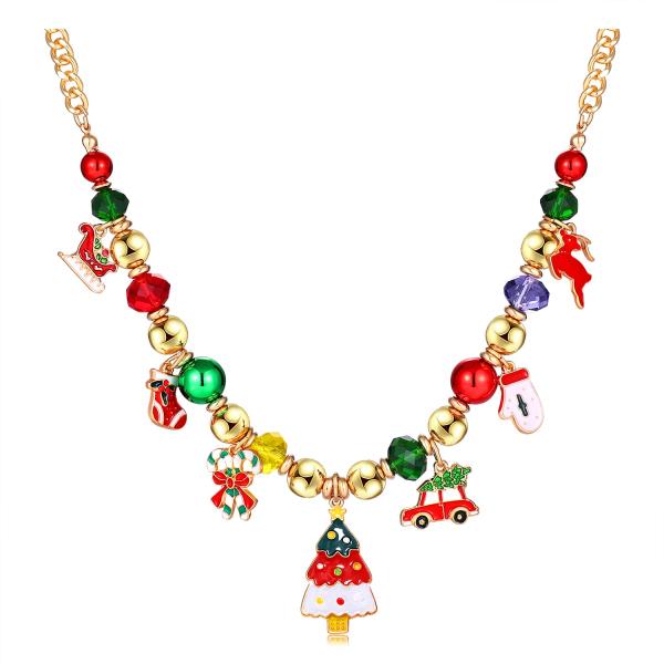 商品名: XOCARTIGE クリスマスネックレス X-Mas ジングルベルネックレス プレゼントリボンペンダントネックレス 女性/女の子向け, 亜鉛合金, ラインストーン, XOCARTIGE Christmas Necklace X-M...