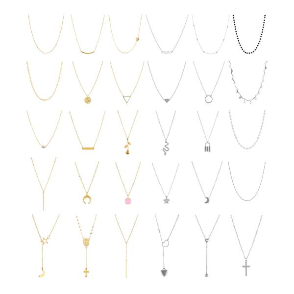 商品名: WFYOU チョーカーネックレス レディース レイヤードチェーンネックレス シルバーゴールドペンダントネックレス ジュエリー DIYマルチレイヤーネックレスセット 30個, 金属, ラインストーン, WFYOU 30 PCS Ch...